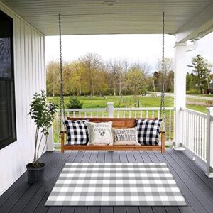 LEEVAN Cotton Buffalo Plaid Rugs 4x6 Grey Checkered Rug Washable Woven Outdoor Porch Welcome Braided Door Mat for Layered Kitchen Farmhouse Bathroom Entryway Throw Carpet