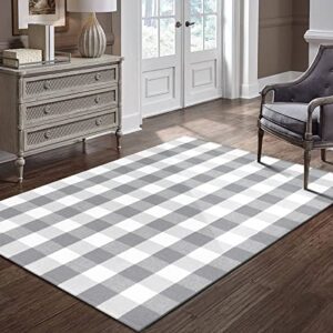 LEEVAN Cotton Buffalo Plaid Rugs 4x6 Grey Checkered Rug Washable Woven Outdoor Porch Welcome Braided Door Mat for Layered Kitchen Farmhouse Bathroom Entryway Throw Carpet