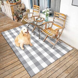 LEEVAN Cotton Buffalo Plaid Rugs 4x6 Grey Checkered Rug Washable Woven Outdoor Porch Welcome Braided Door Mat for Layered Kitchen Farmhouse Bathroom Entryway Throw Carpet