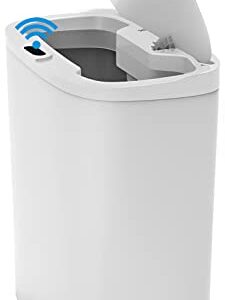 Sooyee 13.3 litres Bathroom Trash Can with lid,3.5 Gallon Automatic Trash Can,Touchless Trash Can for Kitchen,Office,Bedroom,Bathroom,Living Room,White(Not Included Batteries)