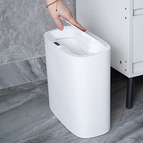 Sooyee 13.3 litres Bathroom Trash Can with lid,3.5 Gallon Automatic Trash Can,Touchless Trash Can for Kitchen,Office,Bedroom,Bathroom,Living Room,White(Not Included Batteries)