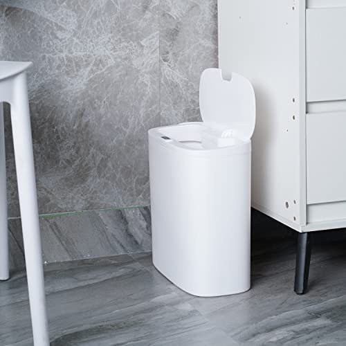 Sooyee 13.3 litres Bathroom Trash Can with lid,3.5 Gallon Automatic Trash Can,Touchless Trash Can for Kitchen,Office,Bedroom,Bathroom,Living Room,White(Not Included Batteries)