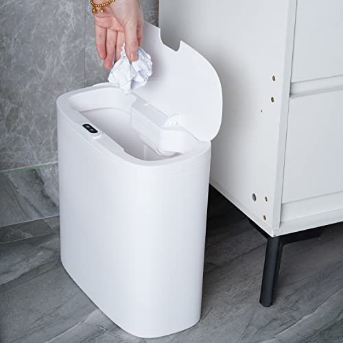 Sooyee 13.3 litres Bathroom Trash Can with lid,3.5 Gallon Automatic Trash Can,Touchless Trash Can for Kitchen,Office,Bedroom,Bathroom,Living Room,White(Not Included Batteries)