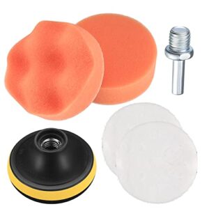 6 pcs 3 inch car polishing pad kit, drill buffer attachment with buffing wheel, polishing buffing wheel for drill, sponge and wool wheel polishing waxing pad set with m14 drill buffer adapter