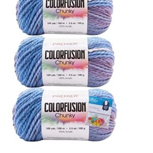 Premier Yarns Colorfusion Chunky Yarn - 3.5 Oz - #5 Bulky Weight - 3-Pack Bundle with Bella's Crafts Stitch Markers (Cotton Candy)