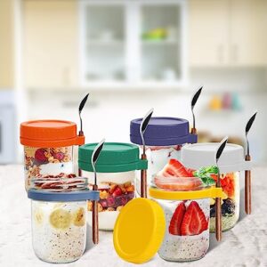 6 Pack Overnight Oats Jars with Lids and Spoons, 16 oz Glass Bottles Containers Large Capacity Yogurt Containers Airtight Jars for Milk, Cereal Storage Jars with Lids for Oatmeal Container to go