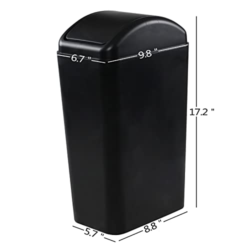 Waikhomes 3.5 Gallons Plastic Trash Can with Swing Lid, Slim Garbage Bin, Black, 1 Pack