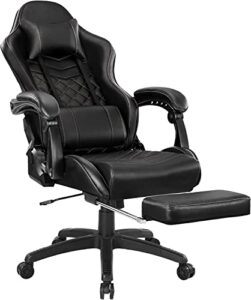 blue whale massage gaming chair for adults, 350lbs office chair with retractable footrest, adjustable armrest, classic pu leather big and tall ergonomic computer chair