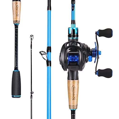 Sougayilang Fishing Rod and Reel Combo, Medium Heavy Fishing Pole with Baitcasting Reel Combo, 2-Piece Baitcaster Combo-Blue-5.9ft and Right Handle Reel