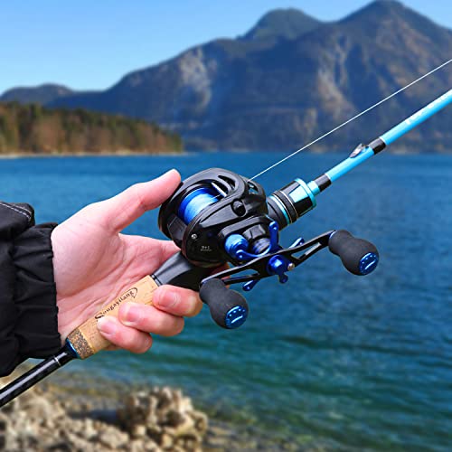 Sougayilang Fishing Rod and Reel Combo, Medium Heavy Fishing Pole with Baitcasting Reel Combo, 2-Piece Baitcaster Combo-Blue-5.9ft and Right Handle Reel