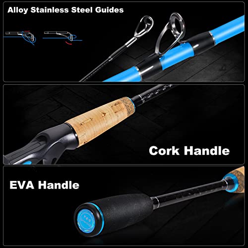 Sougayilang Fishing Rod and Reel Combo, Medium Heavy Fishing Pole with Baitcasting Reel Combo, 2-Piece Baitcaster Combo-Blue-5.9ft and Right Handle Reel