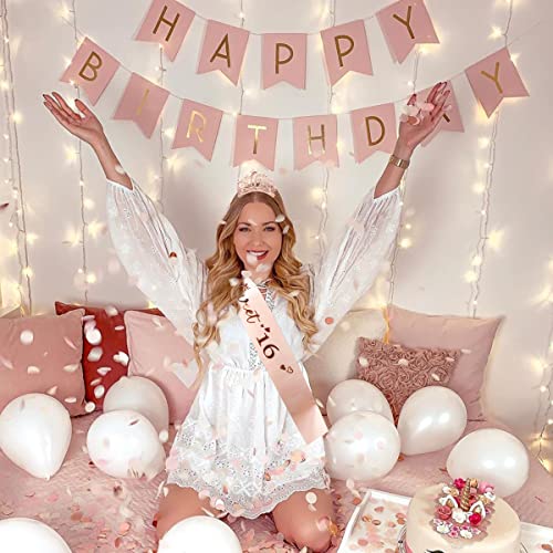 Vovii 16th Birthday Sash and Tiara,16th Birthday Decorations For Women,16th Birthday Gifts for her, Princess Crown Hair Accessories for Women Happy Birthday Party Favors