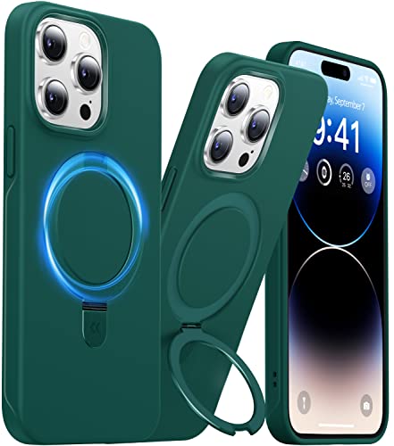 CASEKOO Magnetic for iPhone 14 Pro Max Case with Invisible Stand [Compatible with MagSafe] [Dust-Free Antistatic Silicone] Mil-Grade Protective Non-Slip Phone Cover Cases for Women Men 6.7 inch, Green