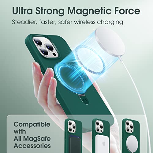 CASEKOO Magnetic for iPhone 14 Pro Max Case with Invisible Stand [Compatible with MagSafe] [Dust-Free Antistatic Silicone] Mil-Grade Protective Non-Slip Phone Cover Cases for Women Men 6.7 inch, Green