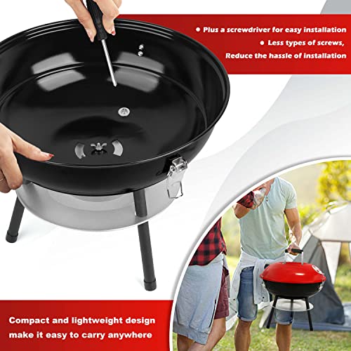 14in Charcoal Grill with 2 Grilling Racks, Joyfair Portable BBQ Grill for Outdoor Camping/Backyard Barbecue Party, Enamel Coated Fire Box & Dual Ventilation System, Lightweight & Easy Carrying, Red