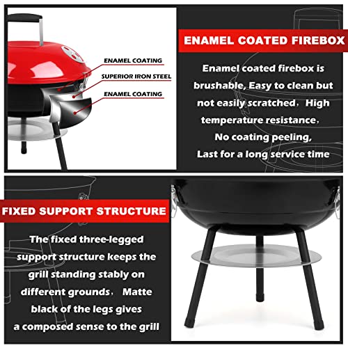 14in Charcoal Grill with 2 Grilling Racks, Joyfair Portable BBQ Grill for Outdoor Camping/Backyard Barbecue Party, Enamel Coated Fire Box & Dual Ventilation System, Lightweight & Easy Carrying, Red