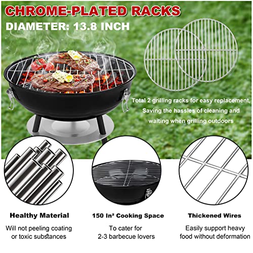 14in Charcoal Grill with 2 Grilling Racks, Joyfair Portable BBQ Grill for Outdoor Camping/Backyard Barbecue Party, Enamel Coated Fire Box & Dual Ventilation System, Lightweight & Easy Carrying, Red