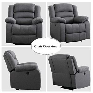 EBELLO Classic Power Recliner Chair, Oversized Electric Overstuffed Chair with Soft Cushion and Back, Sofa with Comfortable Armchair, Gray