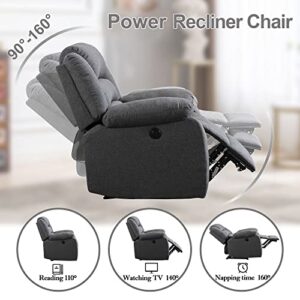 EBELLO Classic Power Recliner Chair, Oversized Electric Overstuffed Chair with Soft Cushion and Back, Sofa with Comfortable Armchair, Gray