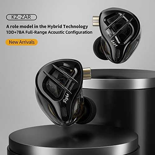 KZ ZAR in-Ear Monitor 7BA+1DD Hybrid 8 Drivers Earbuds HiFi Bass Noise Cancelling Earphones, Clarity in All Frequency Stereo Sound Comfortable Headphones for Audio Engineers, Musicians(No Mic)