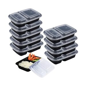 Neez 28 Oz Pack of 10-2 Compartment Meal Prep Containers with Lids - Food Storage Bento Box BPA Free - Reusable, Disposable, Microwavable & Stackable - Plastic