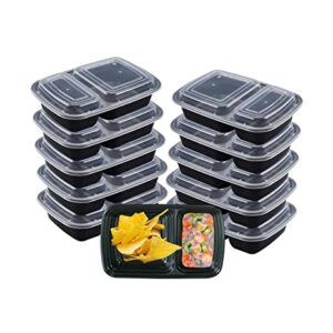 Neez 28 Oz Pack of 10-2 Compartment Meal Prep Containers with Lids - Food Storage Bento Box BPA Free - Reusable, Disposable, Microwavable & Stackable - Plastic