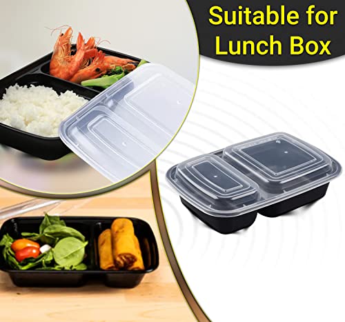 Neez 28 Oz Pack of 10-2 Compartment Meal Prep Containers with Lids - Food Storage Bento Box BPA Free - Reusable, Disposable, Microwavable & Stackable - Plastic