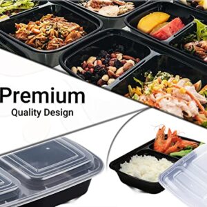 Neez 28 Oz Pack of 10-2 Compartment Meal Prep Containers with Lids - Food Storage Bento Box BPA Free - Reusable, Disposable, Microwavable & Stackable - Plastic