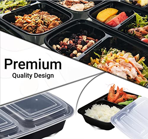 Neez 28 Oz Pack of 10-2 Compartment Meal Prep Containers with Lids - Food Storage Bento Box BPA Free - Reusable, Disposable, Microwavable & Stackable - Plastic