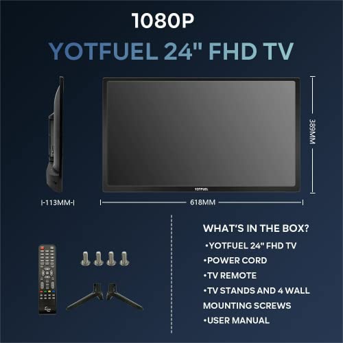 YOTFUEL 24-Inch Full HD 1080p Small TV with Built-in HDMI, USB, VGA,Optical and RF 24” LED TV