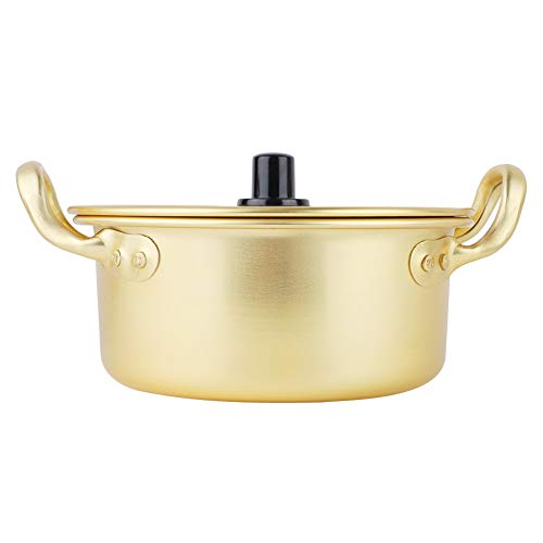 Korea Noodle Pot, Gold Ramen Noodle Pot Korean Ramyun Hot Pot Aluminum Alloy Traditional Hot Pot with Handle for Soup Pasta(16CM)