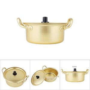 Korea Noodle Pot, Gold Ramen Noodle Pot Korean Ramyun Hot Pot Aluminum Alloy Traditional Hot Pot with Handle for Soup Pasta(16CM)