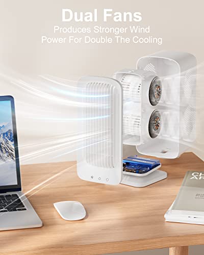 SWEETFULL Desk Fan,10000mAh Battery Operated Tower Fan Portable Fan Small Personal Table Fan, Oscillating Fan,5 Speed Rechargeable Battery Cooling Electric Fan for Bedroom Office Outdoor Indoor