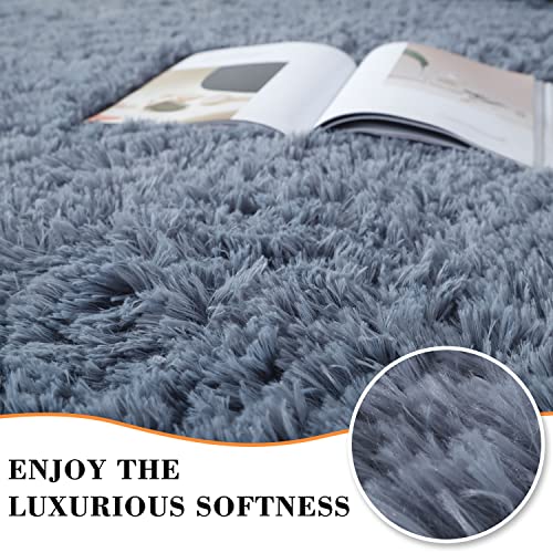 YUFANUHO Blue Area Rugs for Living Room, Ultra Soft 5x7 Feet Blue Grey Shaggy Rugs for Bedroom, Kids Room, Home Decor High Pile Velvety 5'x7' Shag Carpets Blue/Grey