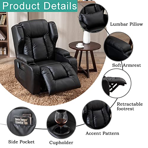 SAMERY Electric Power Recliner Chair Massage & Heating, Comfy Sleeper Chair Sofa Recliners Home Theater Seat Living Room Cup Holders/USB Ports, Lift Recliner Elderly 3HK7077BLGR Gray