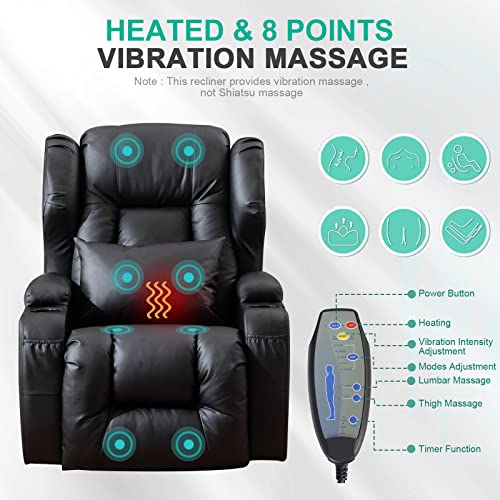 SAMERY Electric Power Recliner Chair Massage & Heating, Comfy Sleeper Chair Sofa Recliners Home Theater Seat Living Room Cup Holders/USB Ports, Lift Recliner Elderly 3HK7077BLGR Gray