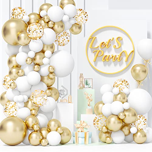 ZOPIBAICO White Gold Balloon Garland Arch Kit - 124pcs 18 12 10 5In White Metallic Chrome Gold and Gold Confetti Latex Balloons for Graduation Birthday Wedding New Year Party Decorations