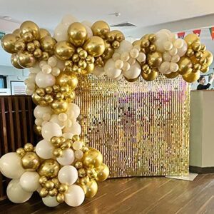 ZOPIBAICO White Gold Balloon Garland Arch Kit - 124pcs 18 12 10 5In White Metallic Chrome Gold and Gold Confetti Latex Balloons for Graduation Birthday Wedding New Year Party Decorations