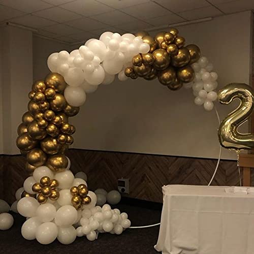 ZOPIBAICO White Gold Balloon Garland Arch Kit - 124pcs 18 12 10 5In White Metallic Chrome Gold and Gold Confetti Latex Balloons for Graduation Birthday Wedding New Year Party Decorations