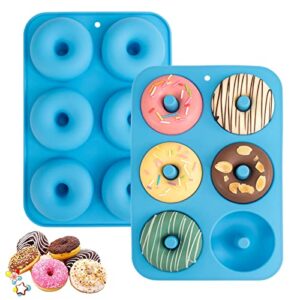 aichoof silicone donut mold for 6 doughnuts, set of 2. food grade lfgb silicone bagels baking pan, non-stick, dishwasher safe, heat resistant and microwave safe(blue)