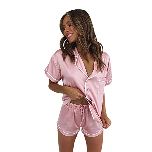 Womens Pajama Sets Comfy Pajamas Solid Ladies Pyjamas Set Short Sleeve Soft Nightwear Sleepwear Summer Pjs