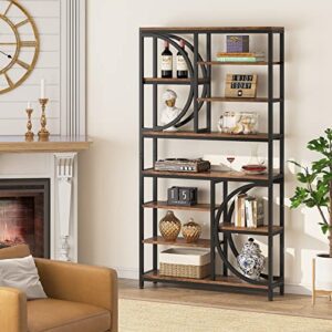 Tribesigns Bookshelf, Industrial 8-Tier Etagere Bookcases, 77-Inch Tall Book Shelf Open Display Shelves, Wood Look Accent Shelving Unit with Metal Frame for Home Office (1, Brown/Black)