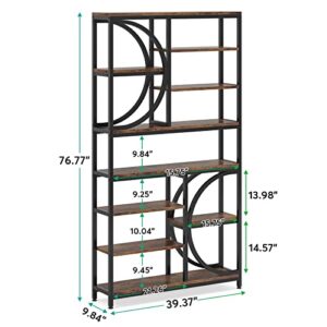 Tribesigns Bookshelf, Industrial 8-Tier Etagere Bookcases, 77-Inch Tall Book Shelf Open Display Shelves, Wood Look Accent Shelving Unit with Metal Frame for Home Office (1, Brown/Black)