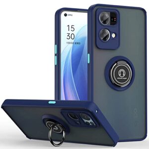 case for oppo reno 7 4g with ring kickstand - soft skin feeling - semitransparent - anti-scratch liquid silicone shock-absorbing (blue, reno 7)