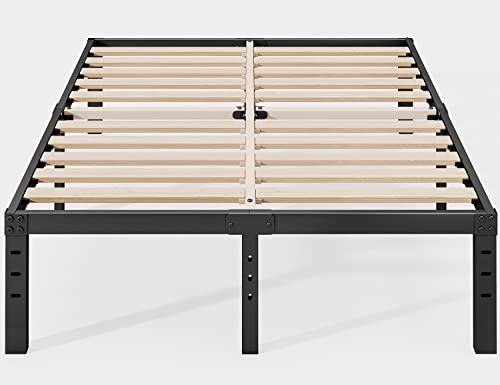 Breezehome King Size Bed Frame with Wide Wood Slats / 14 Inch High Heavy Duty Metal Mattress Foundation/Noise-Free Platform/No Box Spring Needed/Easy Assembly