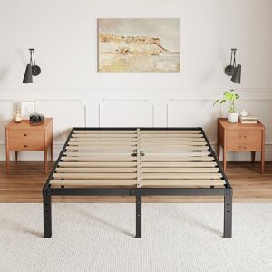 Breezehome King Size Bed Frame with Wide Wood Slats / 14 Inch High Heavy Duty Metal Mattress Foundation/Noise-Free Platform/No Box Spring Needed/Easy Assembly