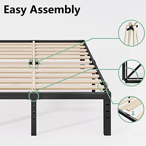 Breezehome King Size Bed Frame with Wide Wood Slats / 14 Inch High Heavy Duty Metal Mattress Foundation/Noise-Free Platform/No Box Spring Needed/Easy Assembly