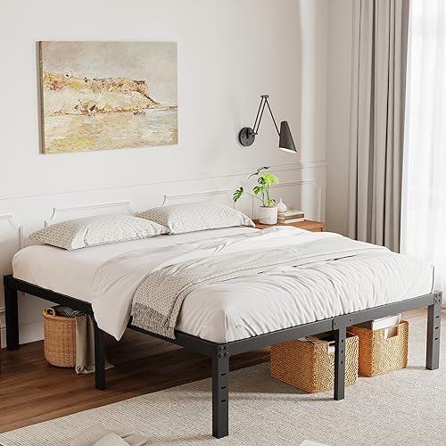 Breezehome King Size Bed Frame with Wide Wood Slats / 14 Inch High Heavy Duty Metal Mattress Foundation/Noise-Free Platform/No Box Spring Needed/Easy Assembly