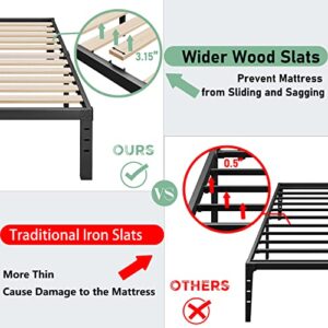 Breezehome King Size Bed Frame with Wide Wood Slats / 14 Inch High Heavy Duty Metal Mattress Foundation/Noise-Free Platform/No Box Spring Needed/Easy Assembly