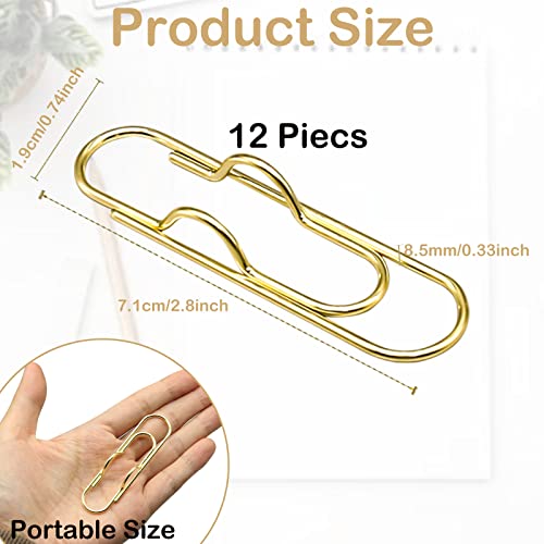 12 Pcs Metal Pen Clip for Notebook, Portable Pen Holder Clip Pencil Clip, Multi Function Paper Clip Pen Holder Pen Paper Clip Bookmark Stationery Tool Office Supplies for Notebook Journals, Gold